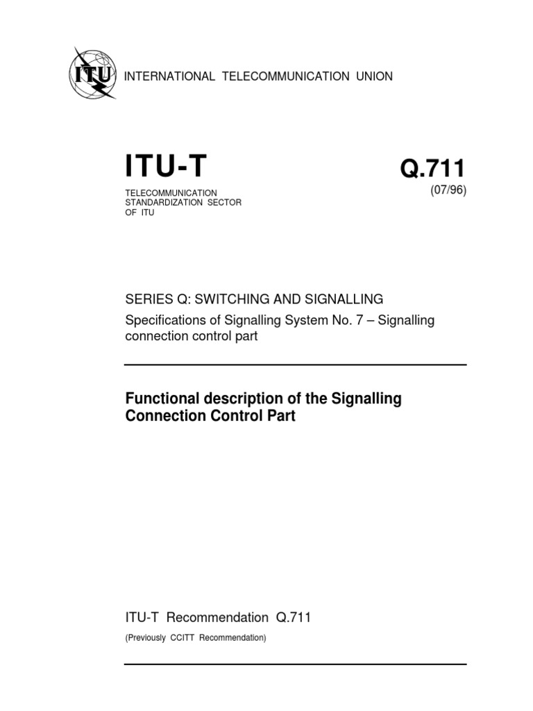 Itu-T: Functional Description of The Signalling Connection Control Part ...