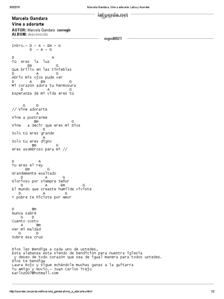 Marcela Gandara, Vine A Adorarte - Letra y Acordes | PDF