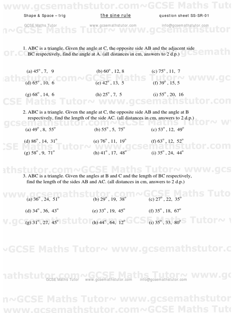 GCSE Trigonometry Sine Rule Worksheet | PDF | Trigonometry | Triangle