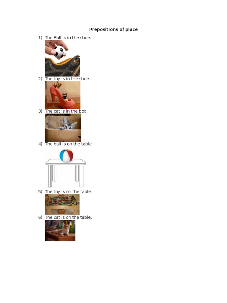 1) The Ball Is in The Shoe.: Prepositions of Place | PDF