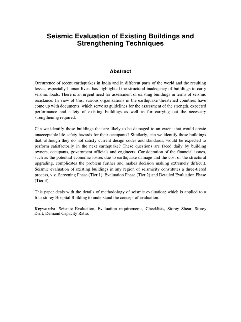 Seismic Evaluation of Existing Buildings and Strengthening Techniques ...