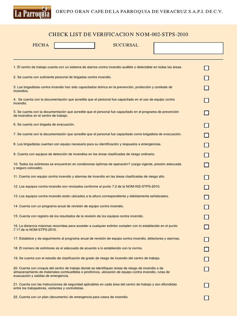 Check List de Verificacion Nom-002