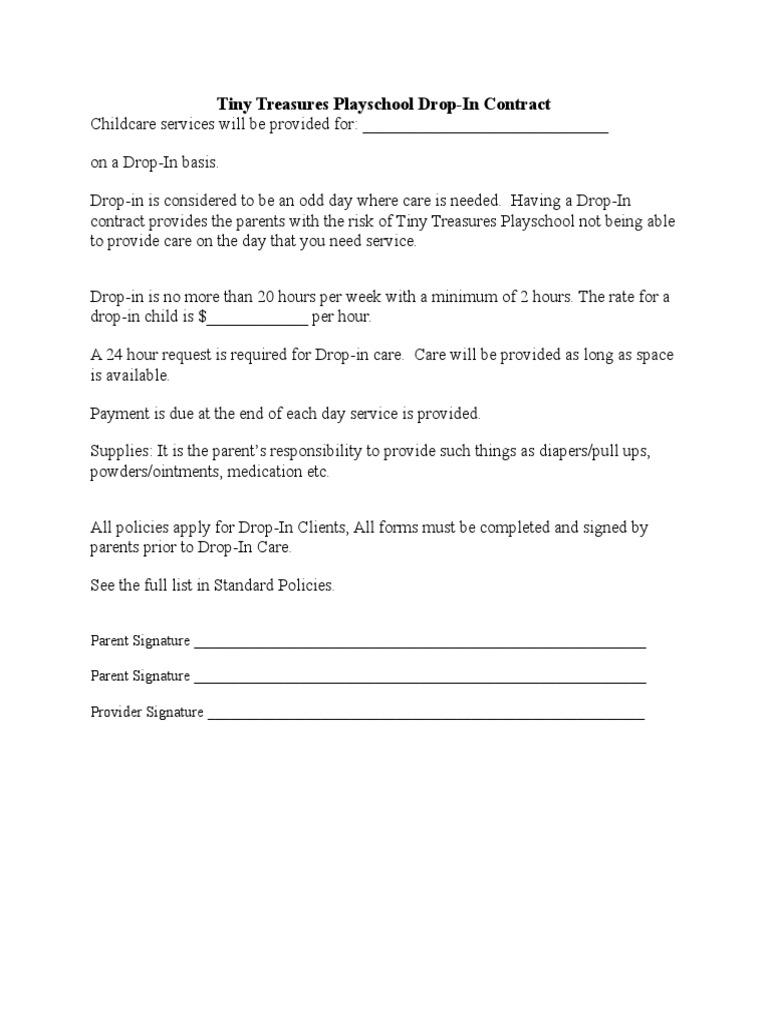 Drop-In Childcare Contract Template | PDF