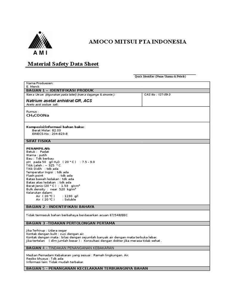 Natrium Asetat MSDS | PDF