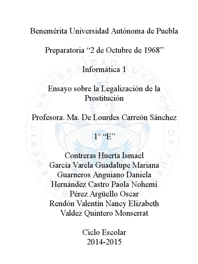 La Legalizacion De La Prostitucion Ensayo Pdf Prostitución La