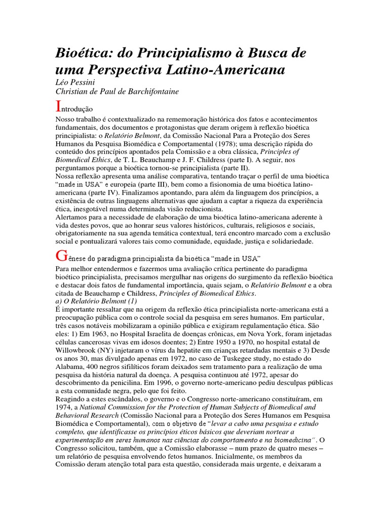 Bioética - Do Principialismo À Busca de Uma Perspectiva Latino ...
