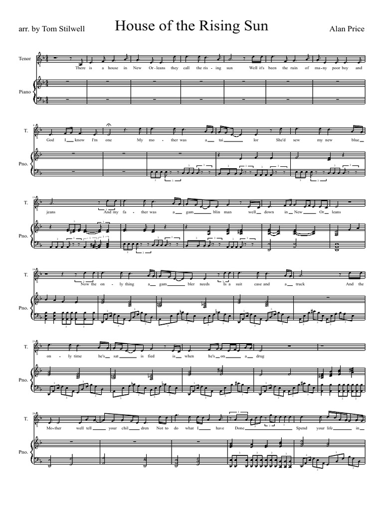 House of The Rising Sun Piano Arrangement | PDF | Language Arts ...
