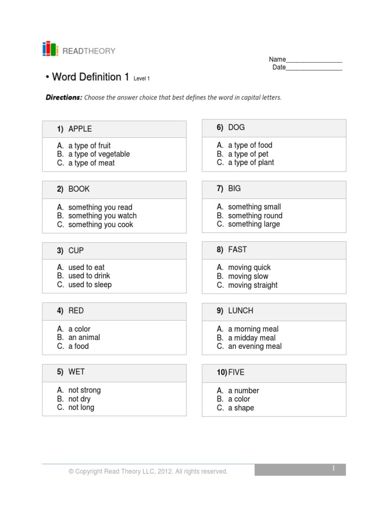Level 1 Word Definition 1 | PDF