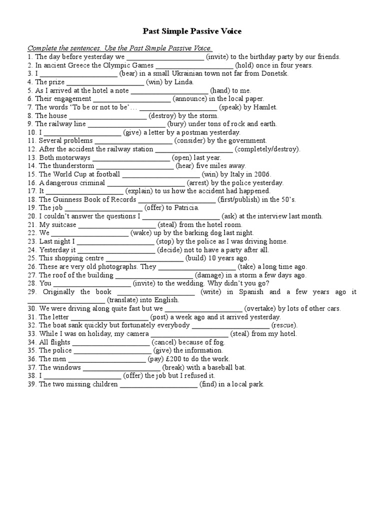 Past Simple Passive Voice Exercises | PDF | Art