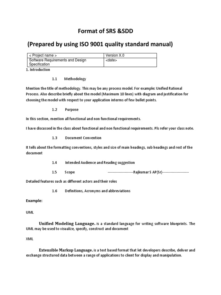 Srs and Sdd Template | Unified Modeling Language | Operating System
