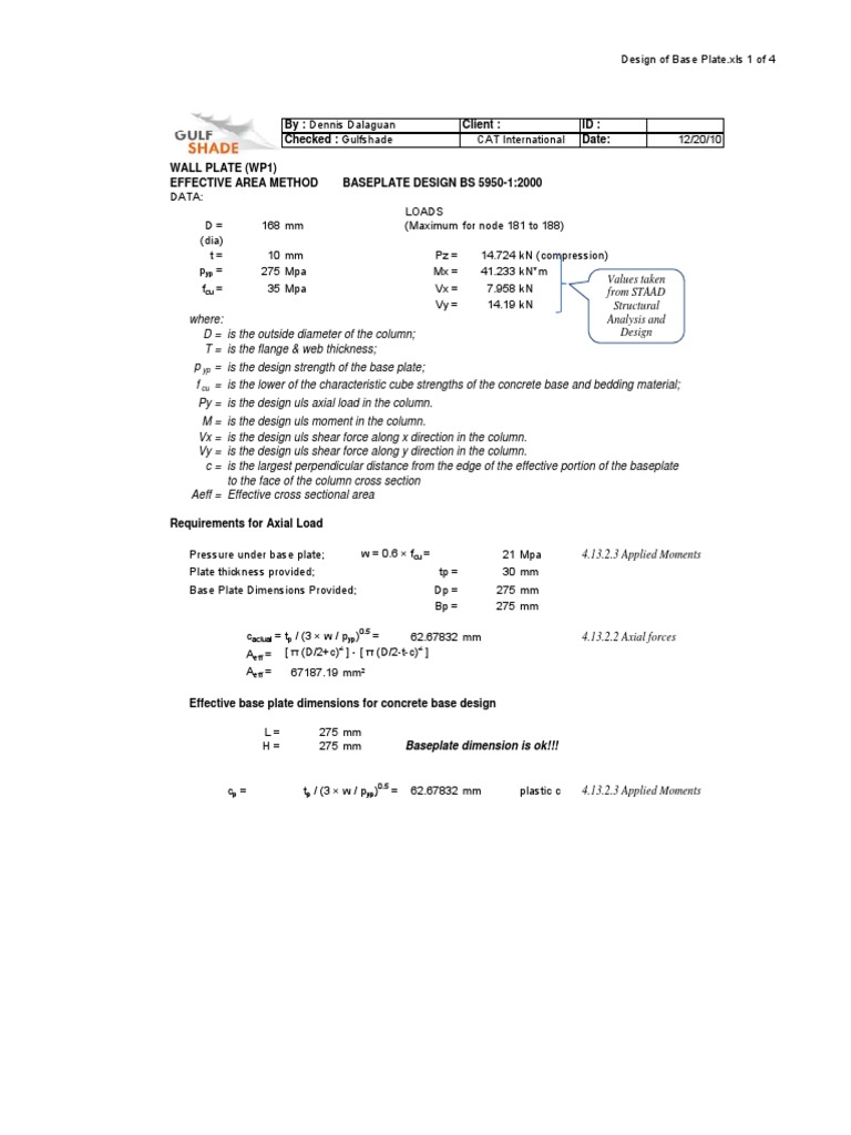 Base Plate Design and Calculations | PDF | Column | Screw