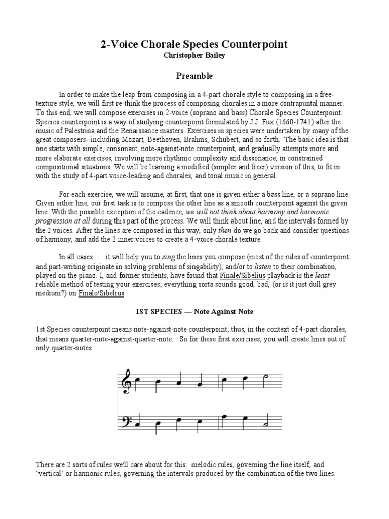 2-Voice Chorale Counterpoint Guide | PDF | Harmony | Minor Scale