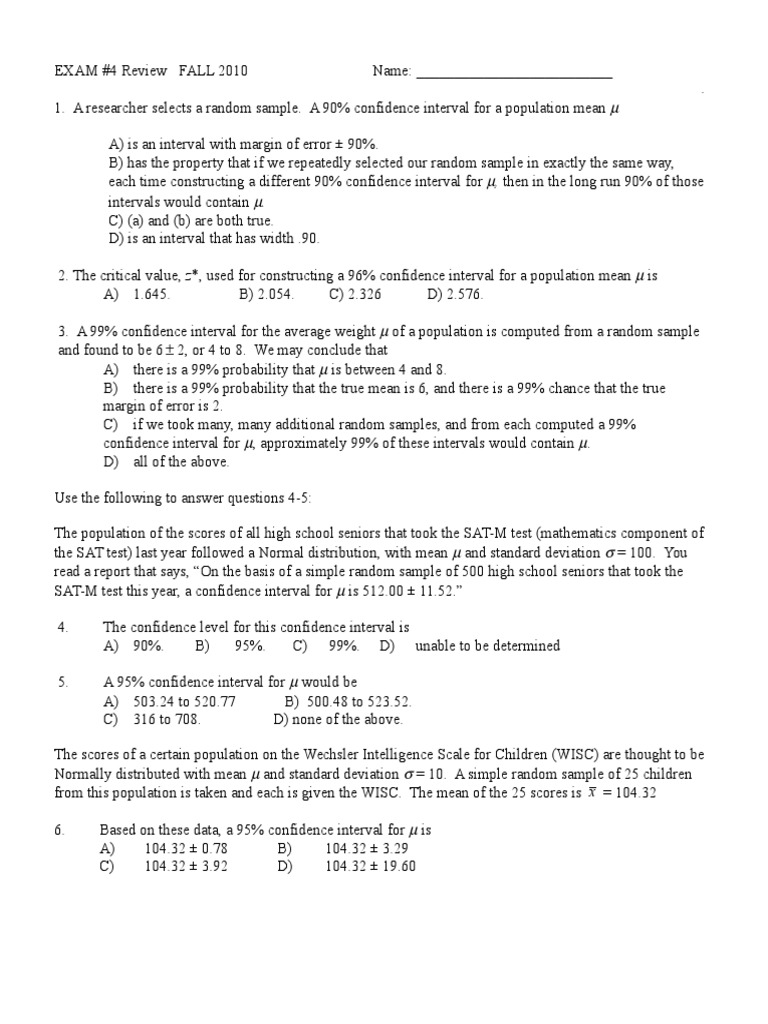 Confidence Intervals and Hypothesis Testing Review | PDF | P Value ...
