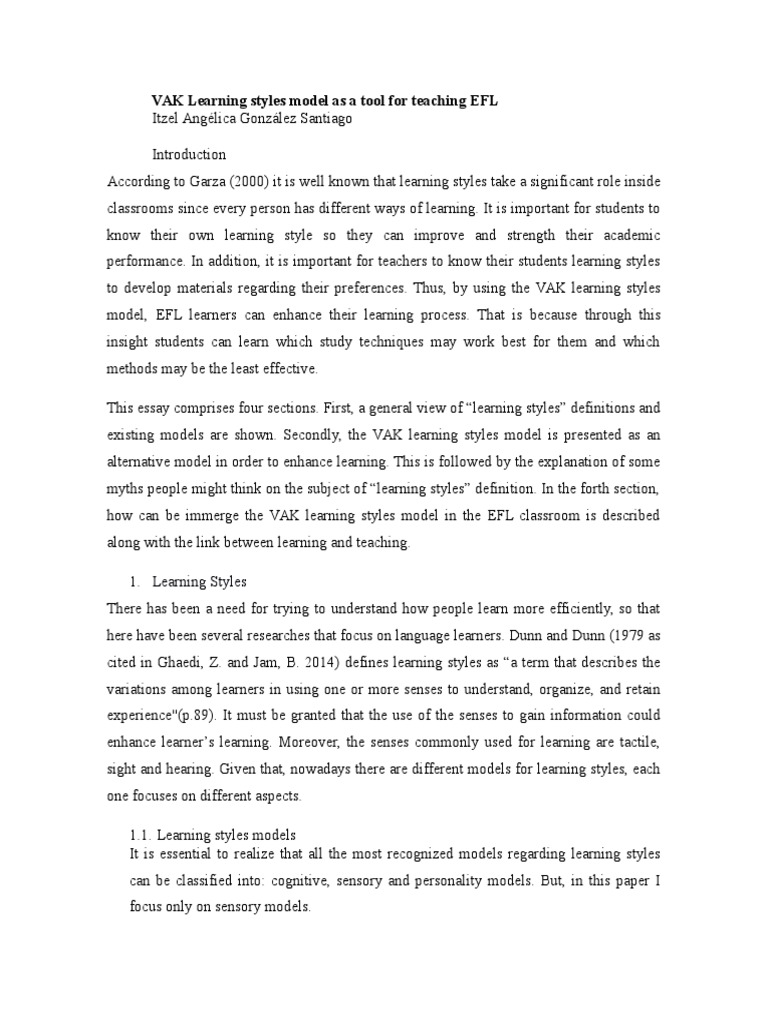 Vak Learning Styles Model | PDF | Learning Styles | English As A Second ...