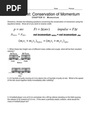 Worksheet Conservation Of Momentum Momentum And Collisions. Physics