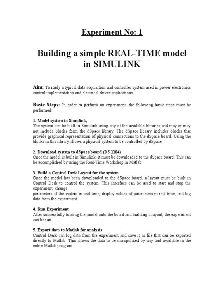 Exp1 dSPACE | PDF | Matlab | Real Time Computing