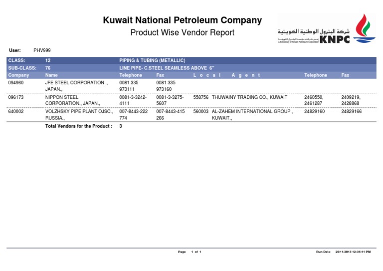 KNPC Product Wise Vendor Report | PDF | Business
