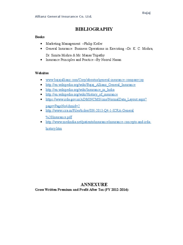 Bibliography & Annexure | Insurance | Equity (Finance) | Free 30-day ...