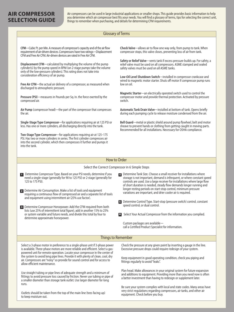 Air Compressor Selection Guide Us en | PDF | Pump | Valve