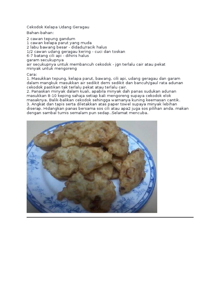 Cekodok Kelapa Udang Geragau | PDF