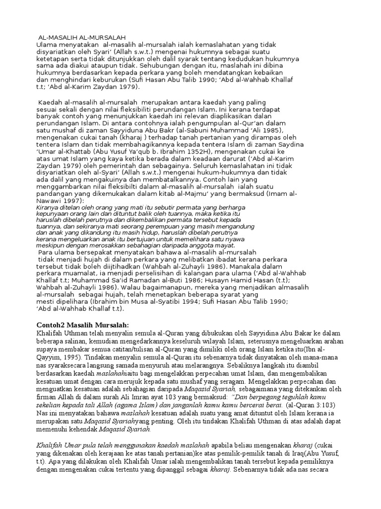 Contoh Maslaha Dan Sad Zara'i.odt | PDF | Agama & Spiritualitas