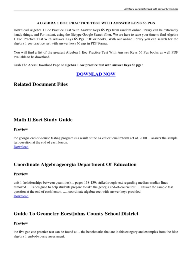 Algebra 1 Eoc Practice Test With Answer Keys 65 Pgs PDF | PDF ...