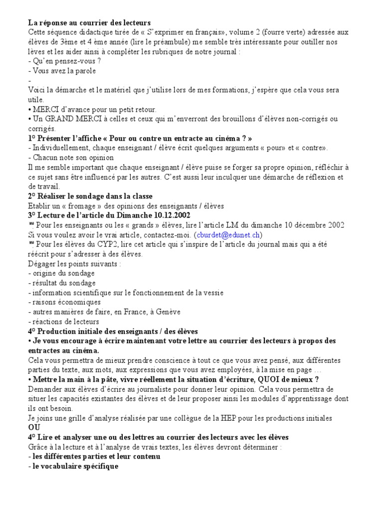 La Réponse Au Courrier Des Lecteurs | PDF | Mise en page | Journaux