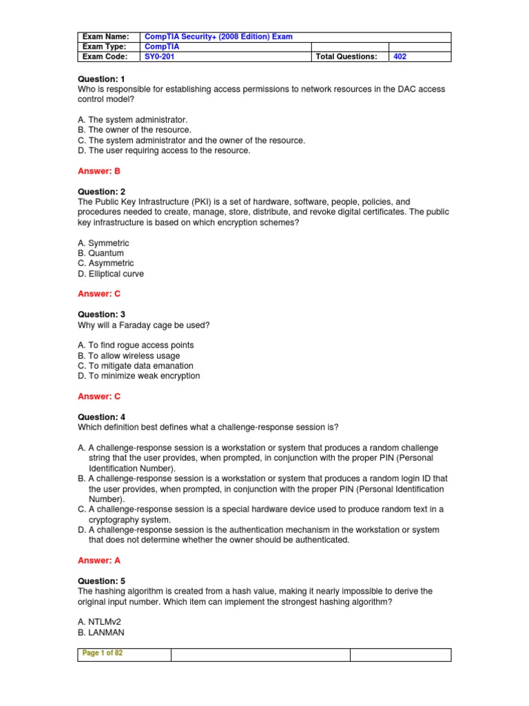 CompTIA Security+ SY0-201 Exam Questions | PDF | Comp Tia | Denial Of ...