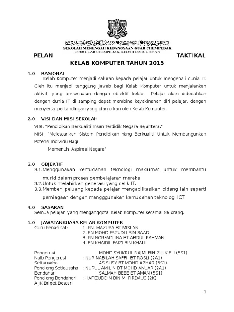 Pelan Taktikal Kelab Komputer 2015 | PDF