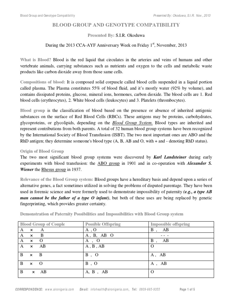 Genotype and Blood Group Compatibility | PDF | Blood Type | Serology
