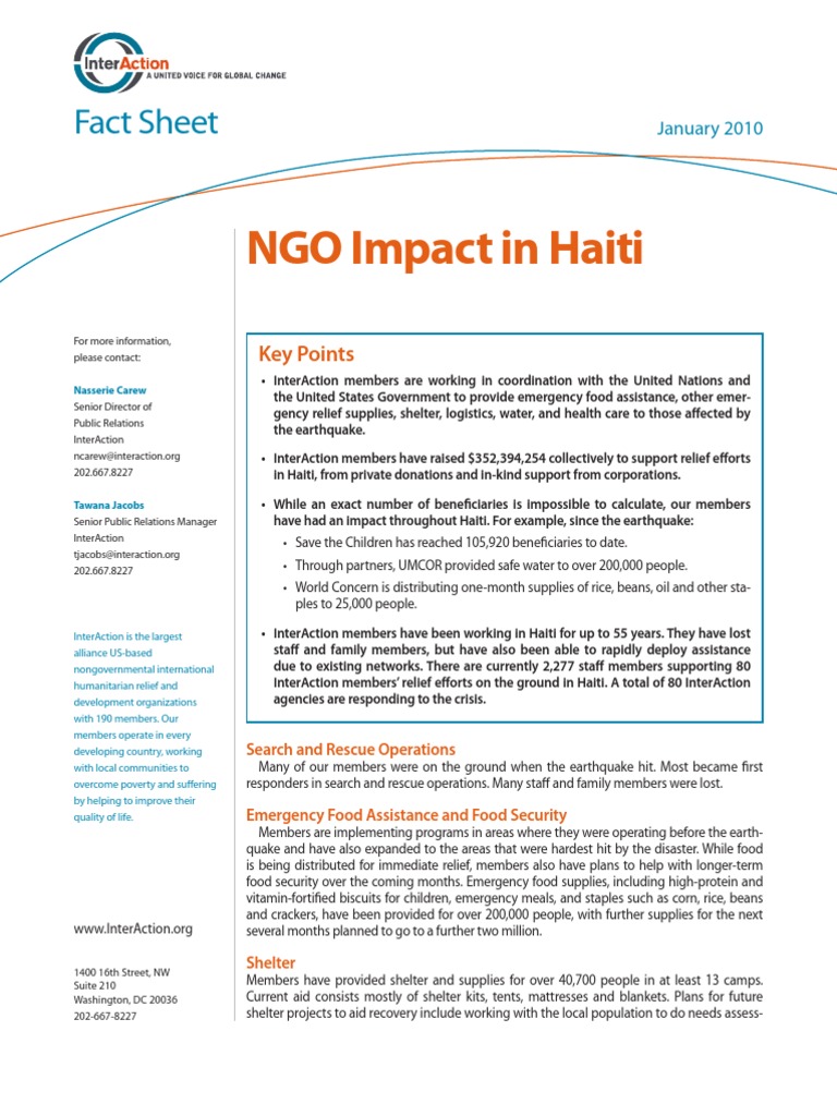 Fact Sheet NGO Impact in Haiti Short | Emergency Management | Non ...
