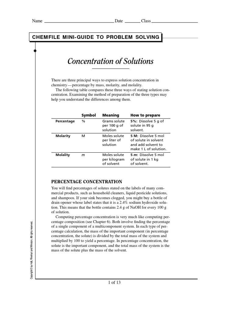 Solution Concentration Methods Explained | PDF | Molar Concentration ...