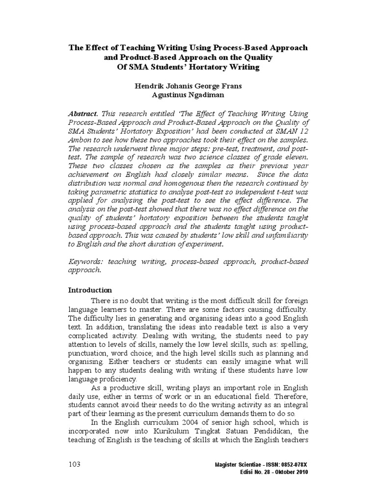 The Effect of Teaching Writing Using Process-Based Approach and Product ...