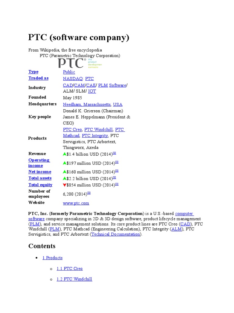 PTC (Software Company) : Type Traded As | PDF