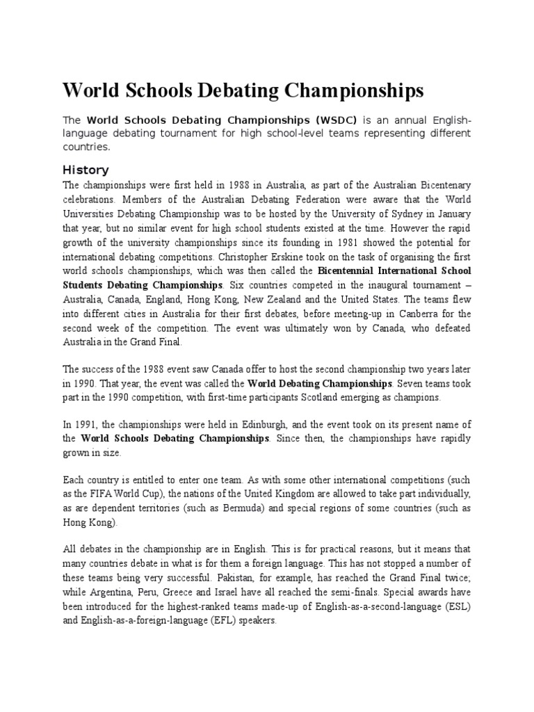 World Schools Debating History | PDF | Political Communication | Hobbies