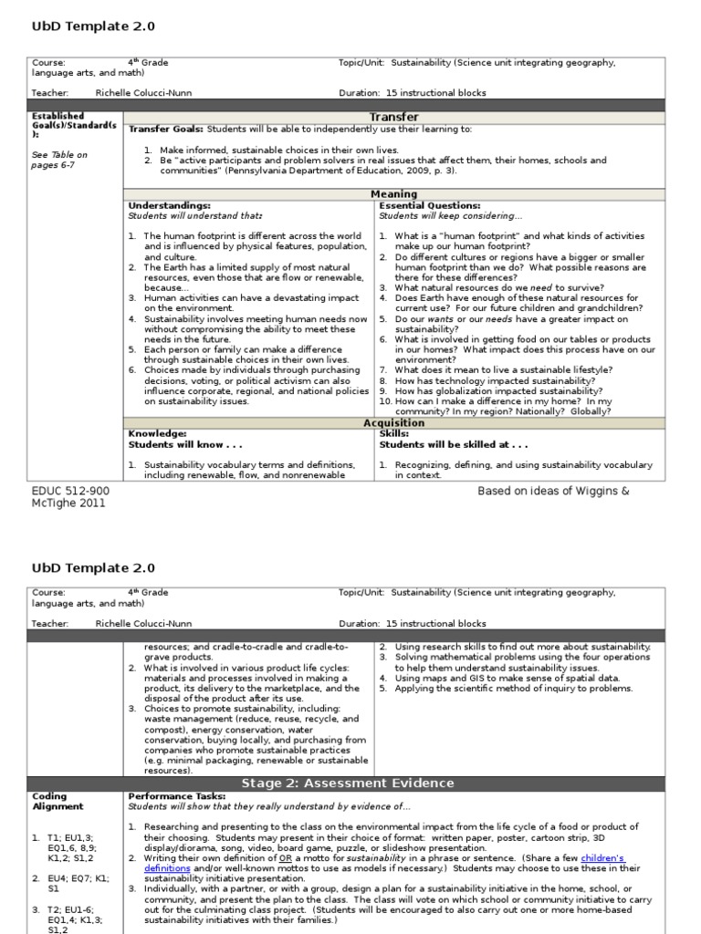 4th Grade Sustainability Unit Plan | PDF | Resource | Sustainability