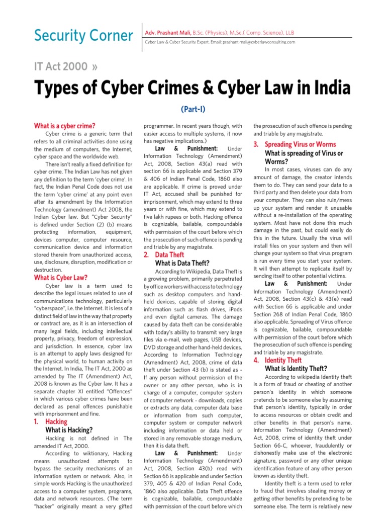 Types of Cyber Crimes Cyber Law India Nov11 | PDF | Cyberspace | Email
