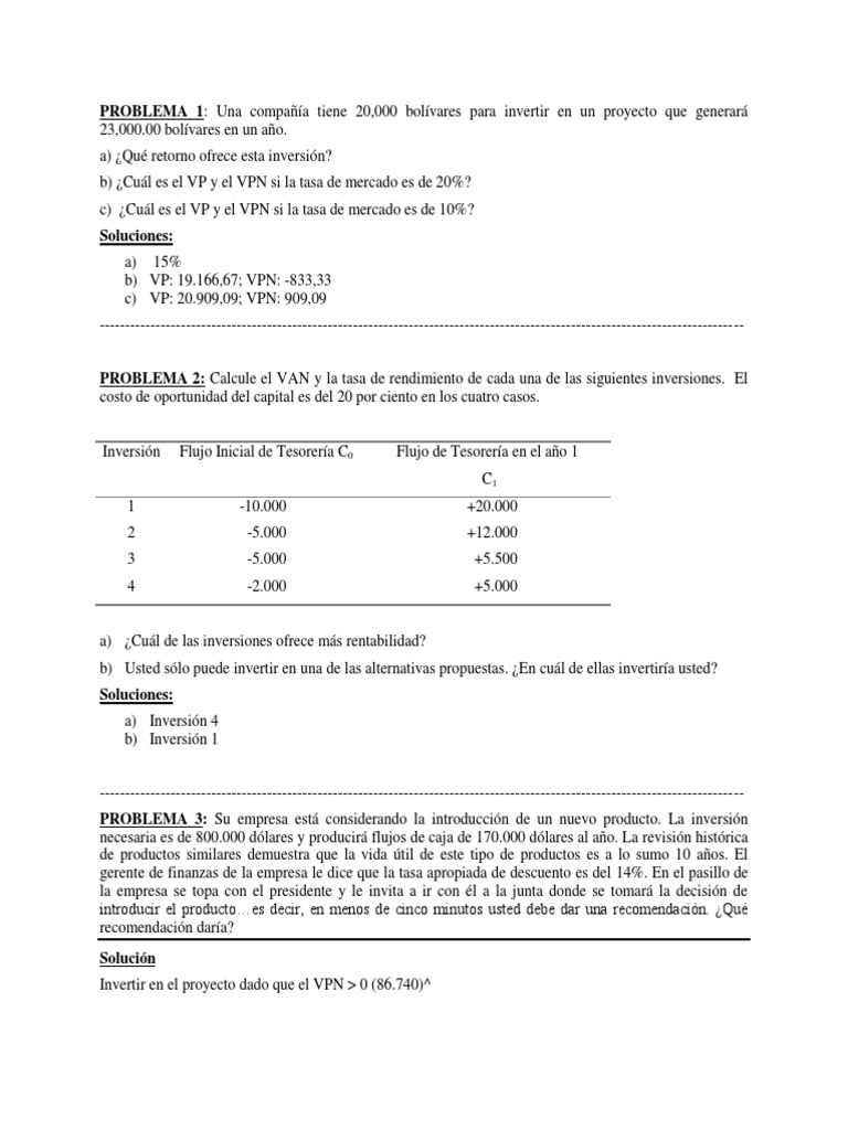 Ejercicios VPN | PDF | Compartir (Finanzas) | Valor presente neto