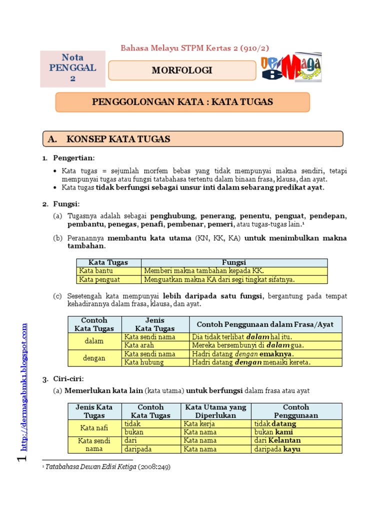 Jenis dan Fungsi Kata Tugas dalam Bahasa Melayu | PDF