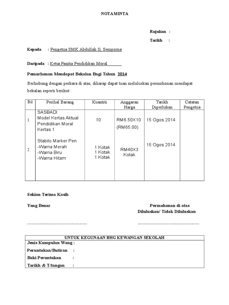Contoh Nota Minta PCG | PDF
