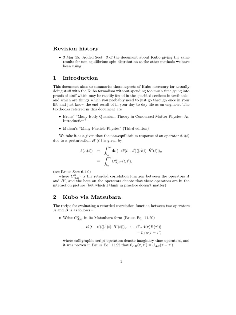 Kubo Formula and Its Applications | PDF | Spin (Physics) | Condensed ...