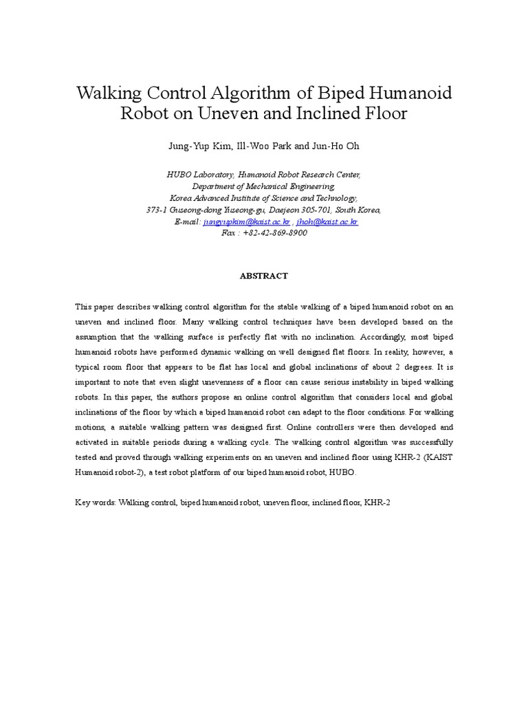 Walking Control Algorithm Of Biped Humanoid Robot On Uneven And Inclined Floor Pdf Walking