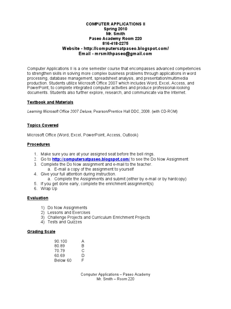 Computer Syllabus 2 | Microsoft Office | Microsoft Excel