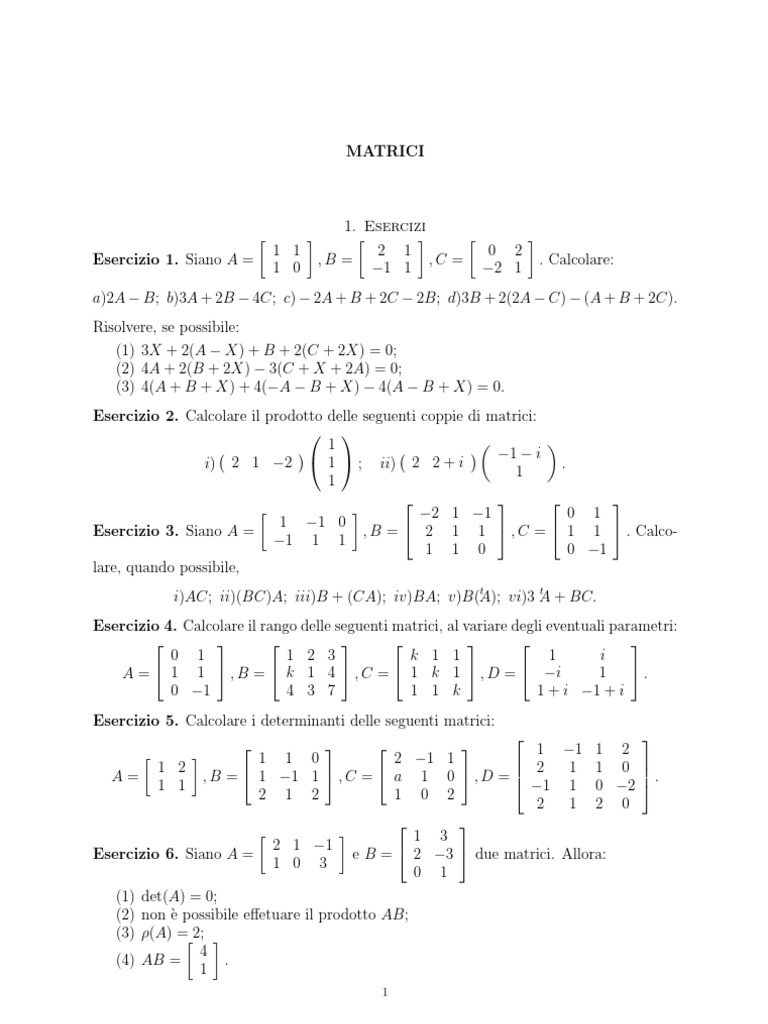 Matrici Esercizi | PDF