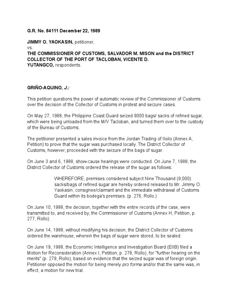 Yaokasin vs. Commissioner of Customs | PDF | Search And Seizure ...