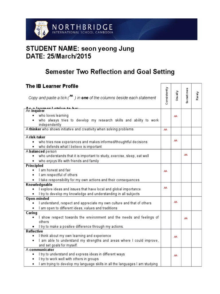 Student Reflection & Goal Setting | PDF | Goal | Goal Setting