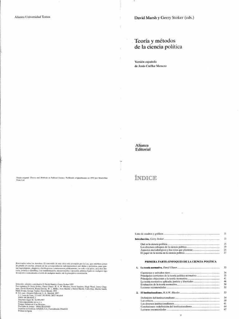 Teoría y Métodos de La Ciencia Política - David Marsh & Gerry Stoker | PDF