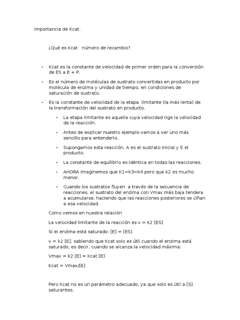 Entendiendo Kcat y su Relevancia | PDF | La cinética de enzimas | Enzima