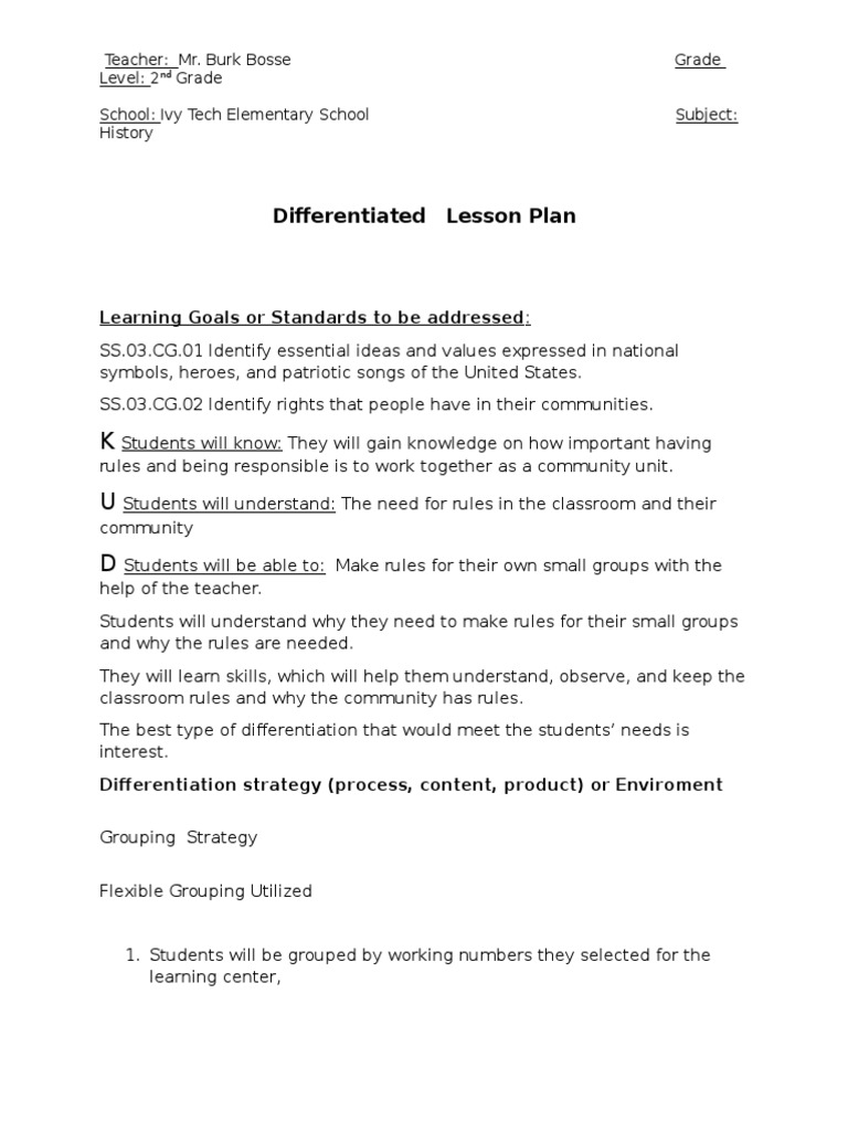 Differentiated Lesson Plan | PDF | Homework | Lesson Plan