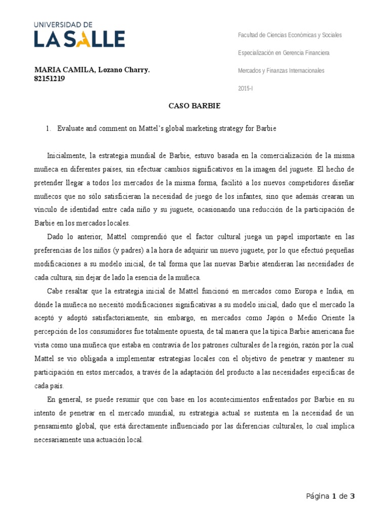 LOZANO CHARRY, María Camila. Caso Barbie. | PDF | Barbie | Japón